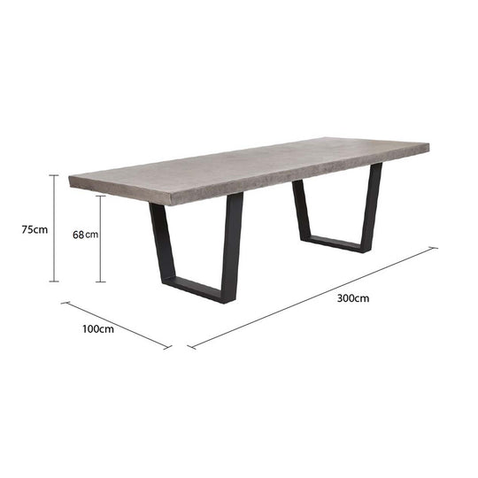 Zen Outdoor Concrete Dining Table With Stainless Steel Trapezoid Leg ...